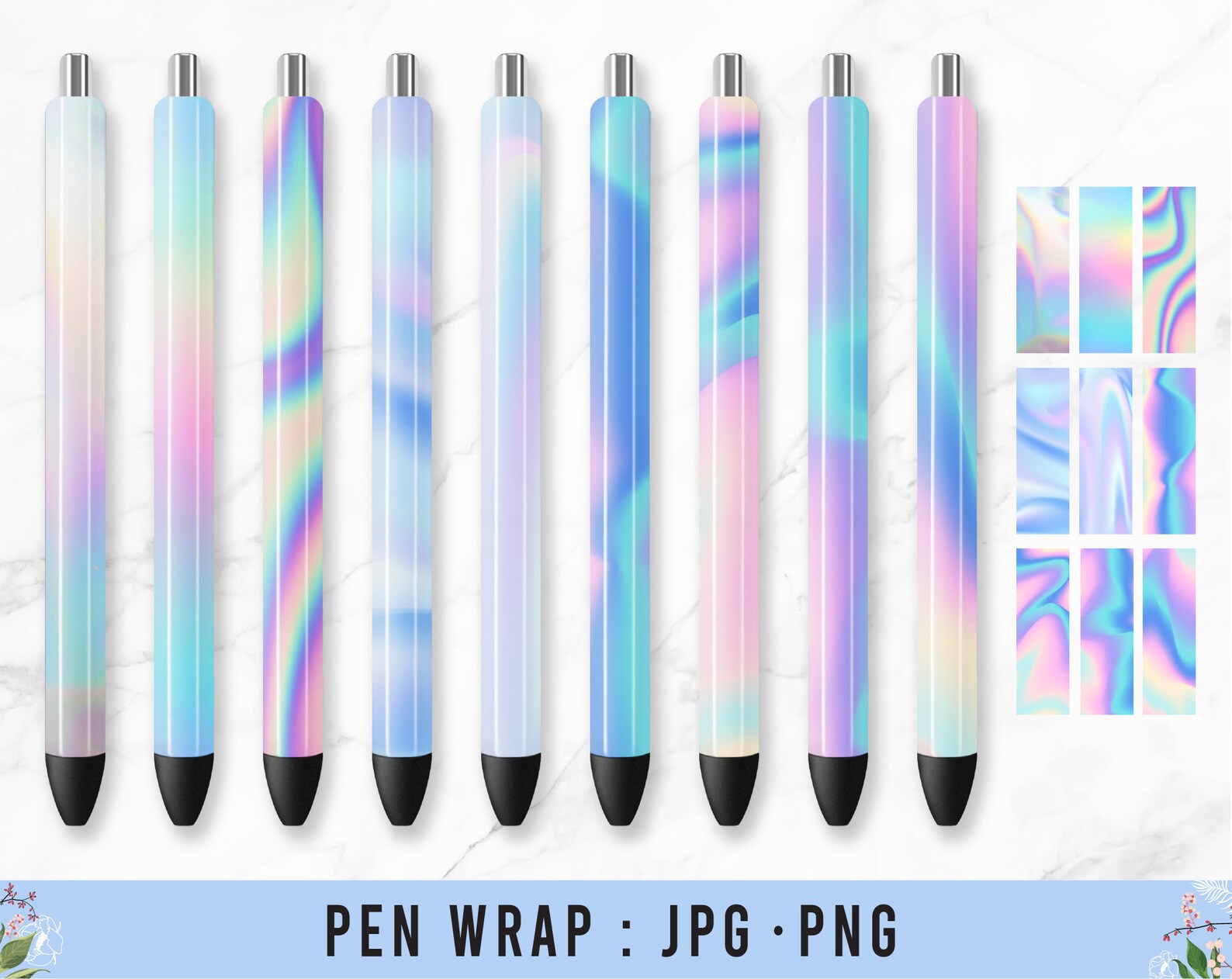 Hologram Pen Wrap, Holographic Pen Wrap, Glitter Foil Pen Wrap, Epoxy ...