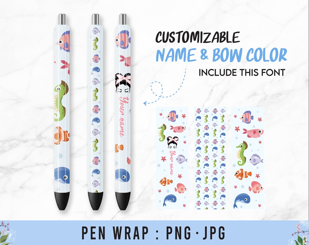 Fish Cartoon Pen Wraps, Sea Pen Wrap Sublimation, Pen Waterslides Png ...
