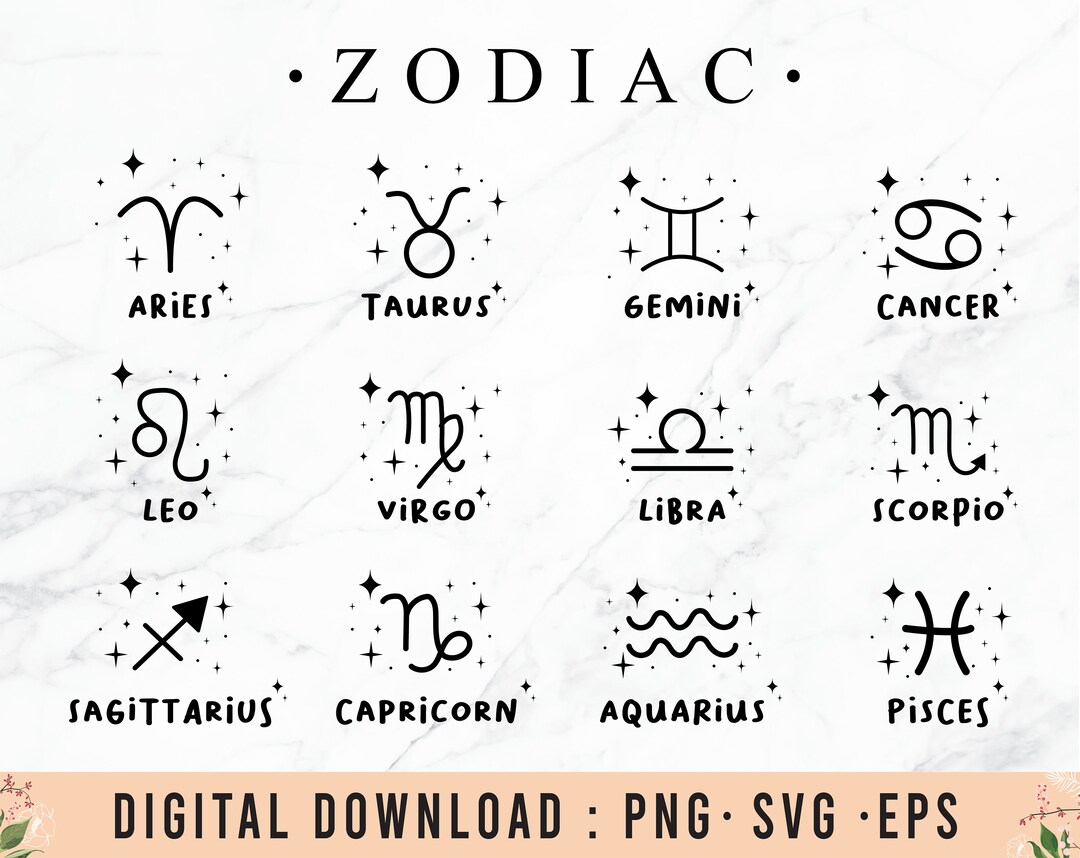 Cute Astrology Zodiac SVG Bundle | 12 Zodiac Signs SVG | Constellation ...