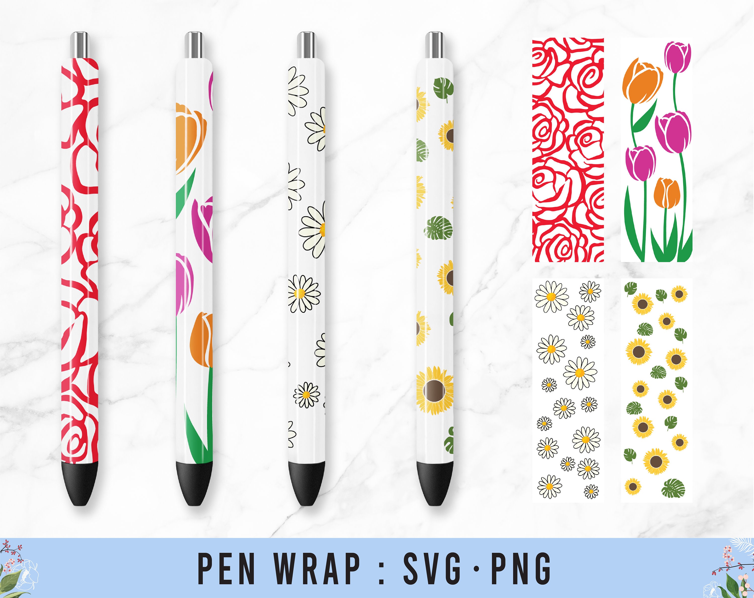 Flower Pen Wrap Cute Daisies Pen Wrap Rose Pen Wrap Sunflower Pen Wrap ...