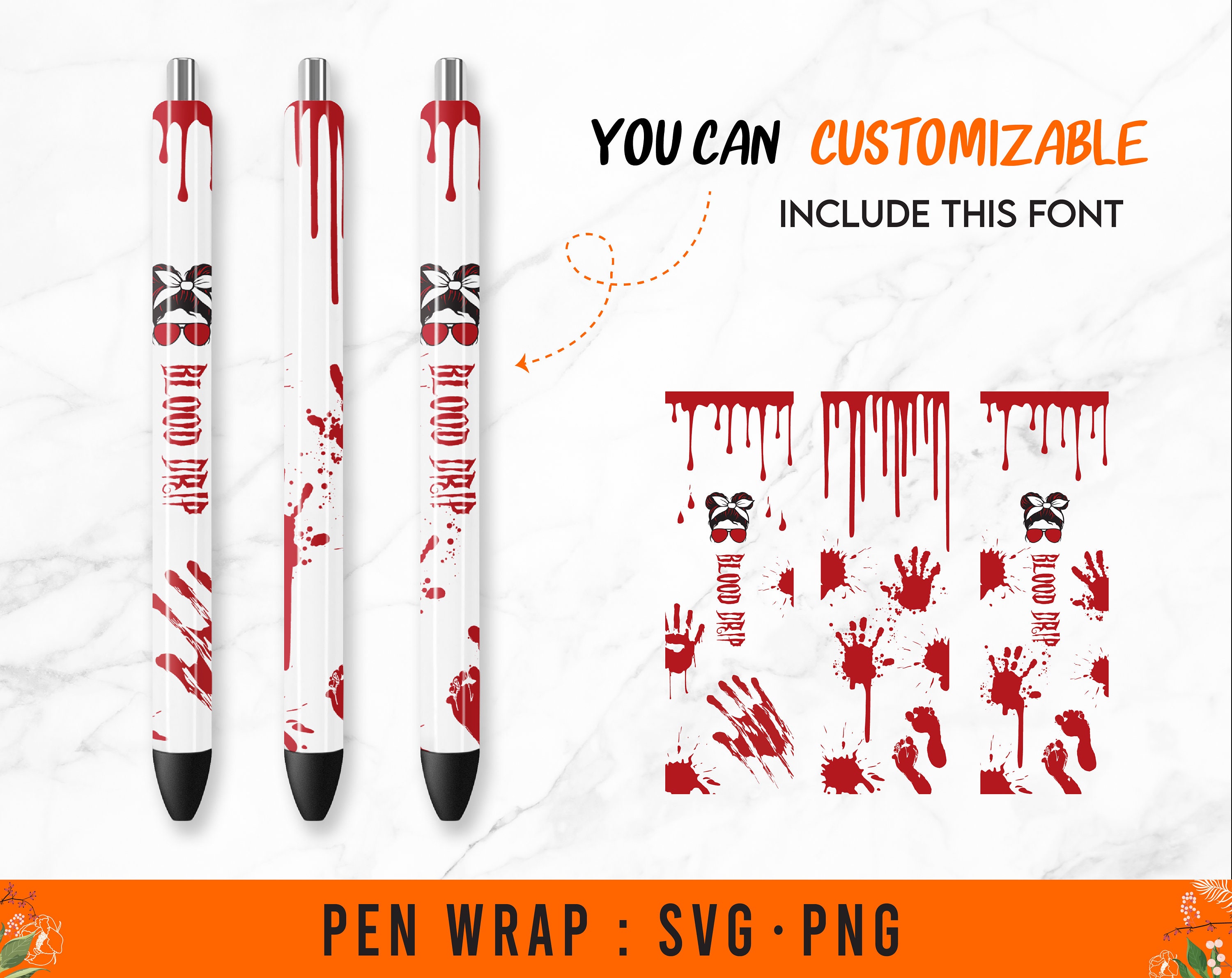 Blood Drip Messybun Pen Wraps Crime Pen Wraps Halloween - Etsy