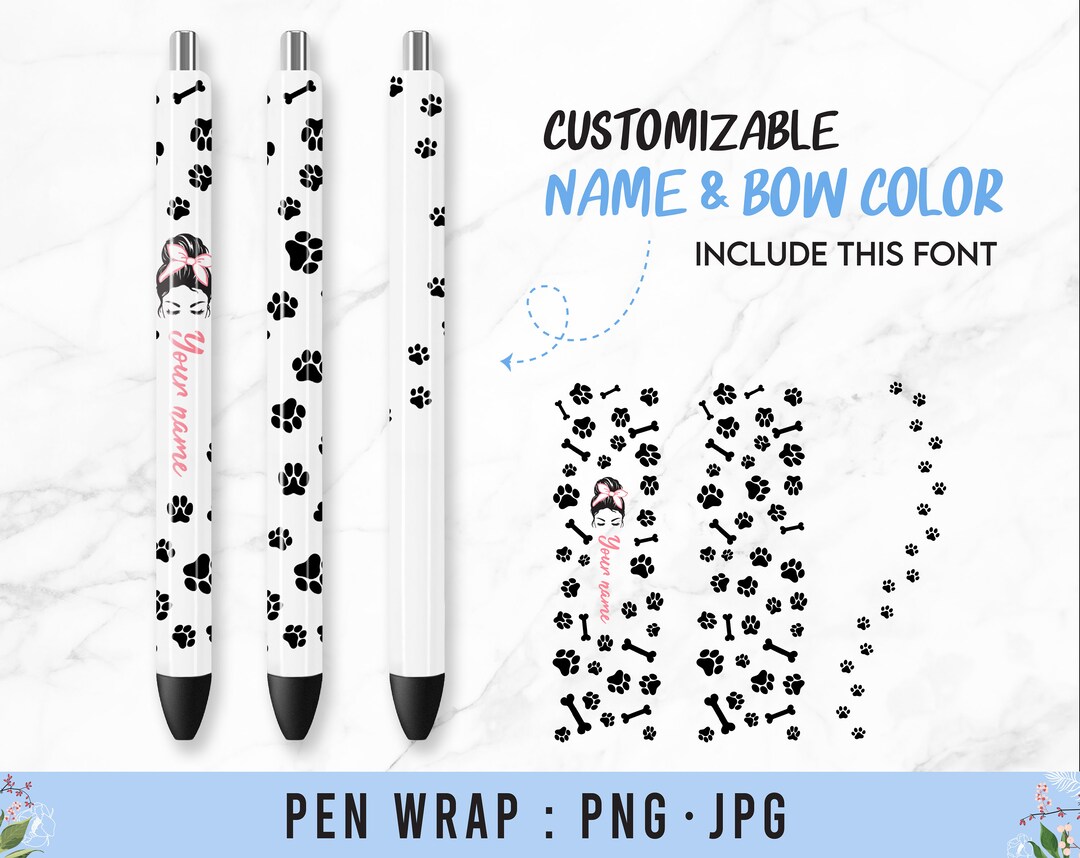 Dog Paw With Messy Bun Pen Wraps, Dog Paw Pen Wraps, Pen Waterslides ...
