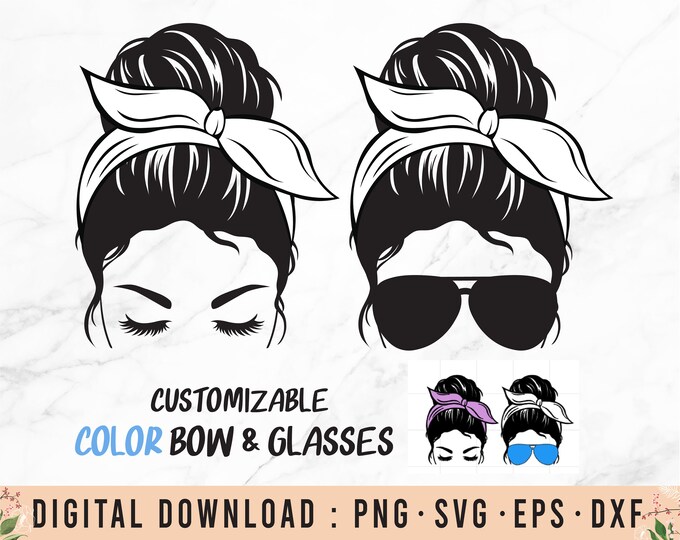 Messy Bun Headband/bow SVG, Sunglasses SVG, Mom Life Headband/bow SVG ...