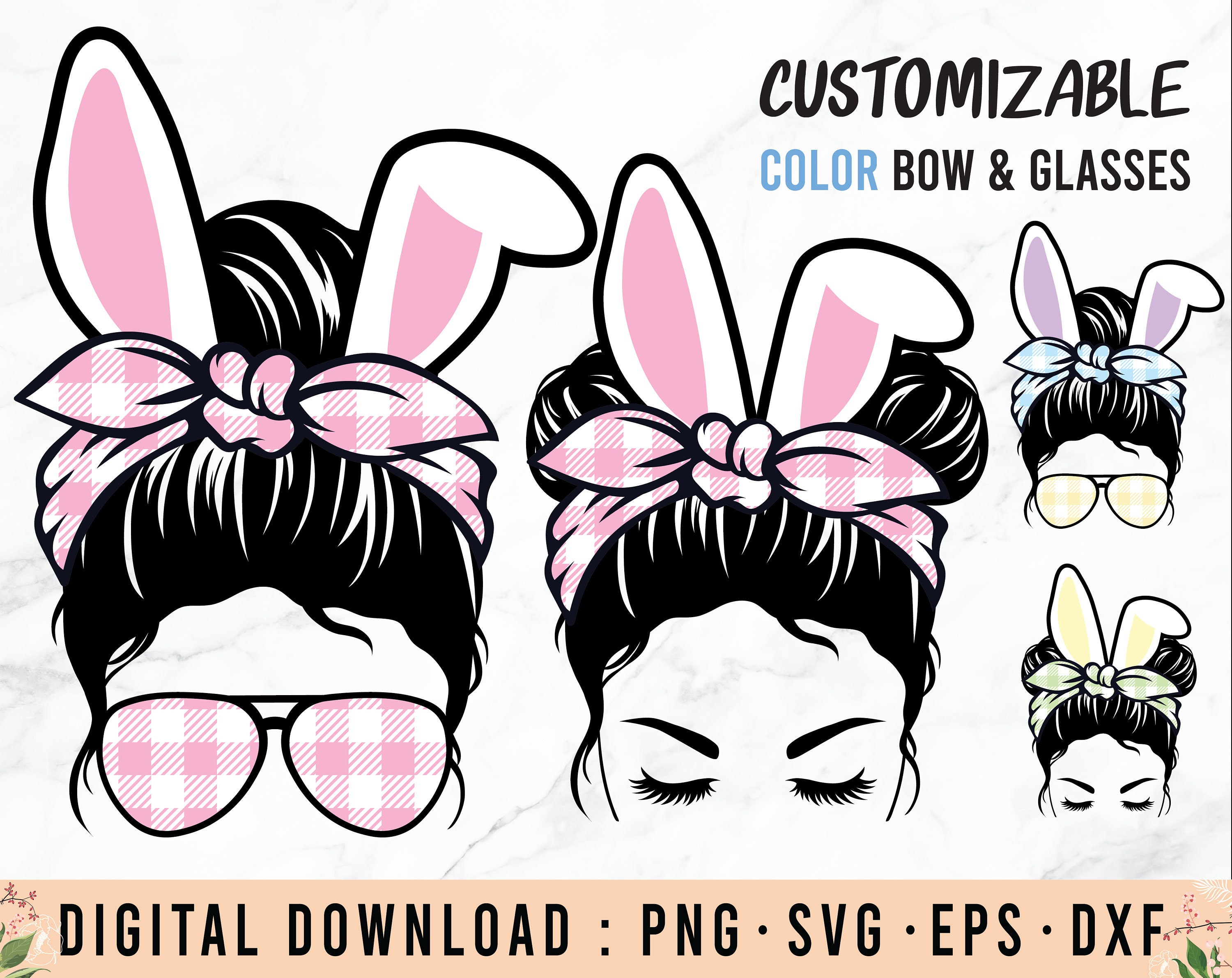 Easter Messy Bun Svg Messy Bunny Hair SVG Messy Bun Face - Etsy