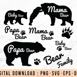 Mama Bear SVG, Papa Bear Svg, Baby Bear Svg, Bear Family Clip Art ...
