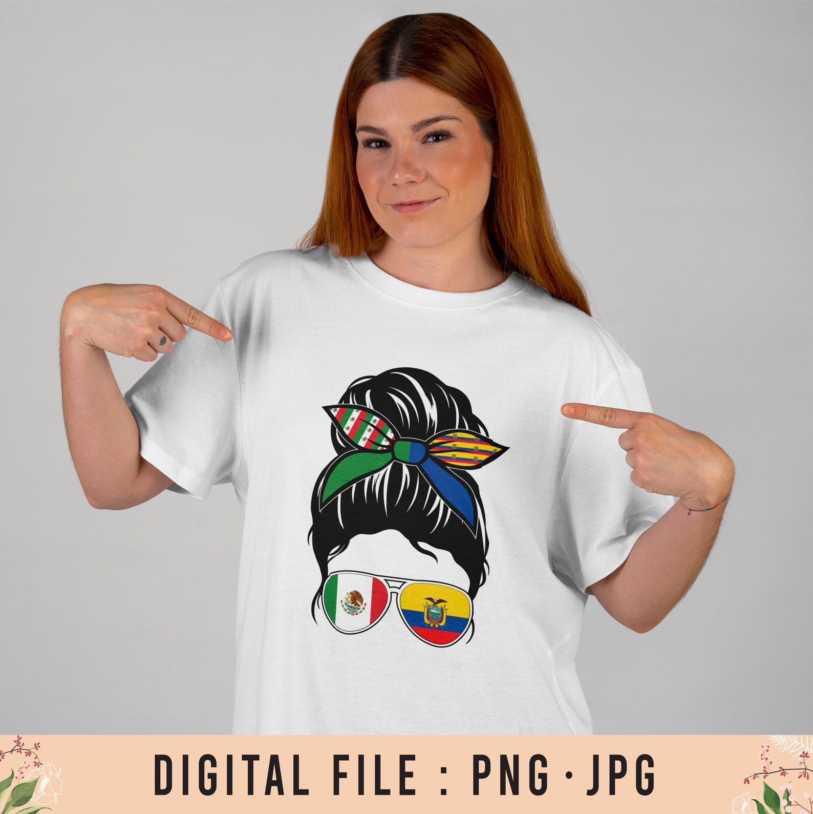 Ecuador and Mexico Flags Messy Bun PNG Digital File, Mexican Flag PNG ...