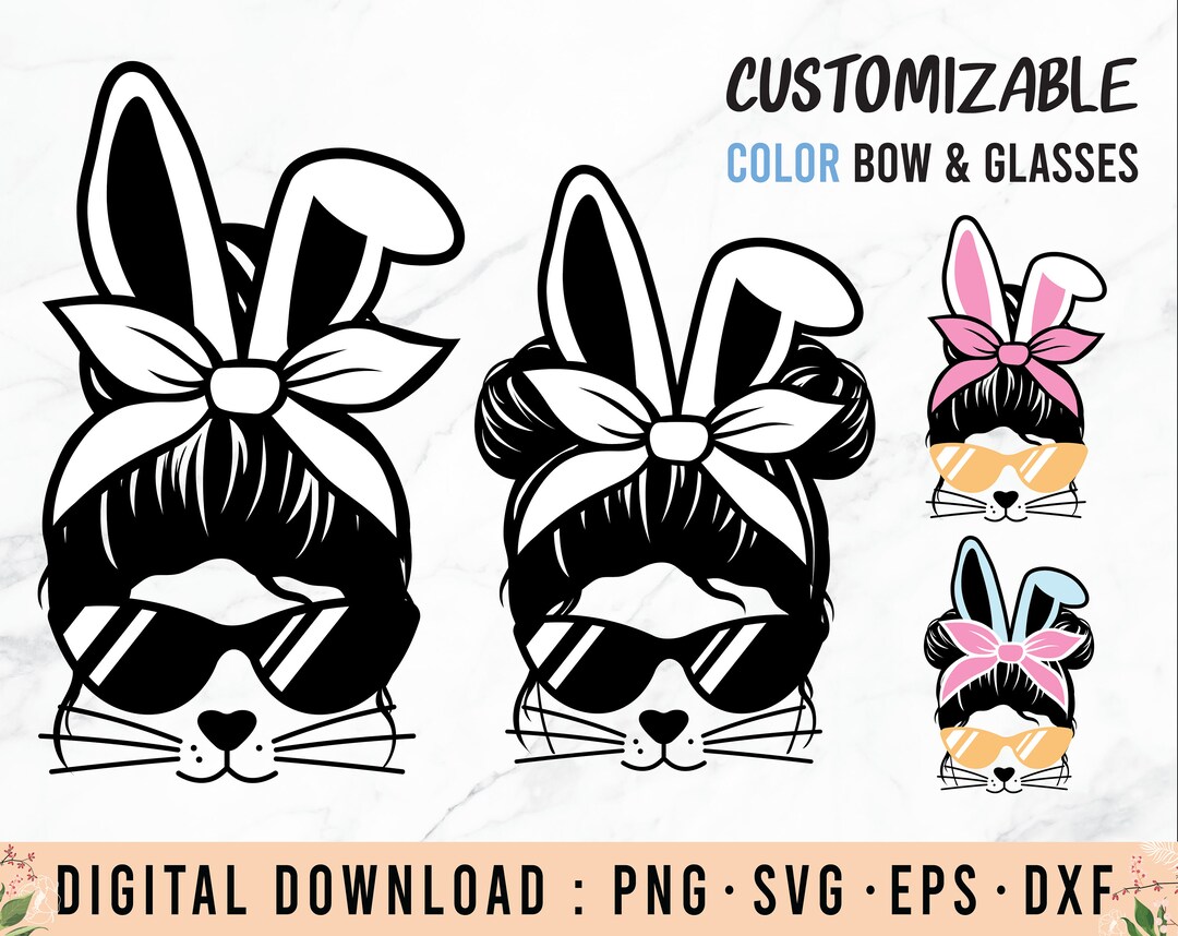 Easter Messy Bun With Rabbit Ears Svg, Headband With Ears, Messy Bunny ...