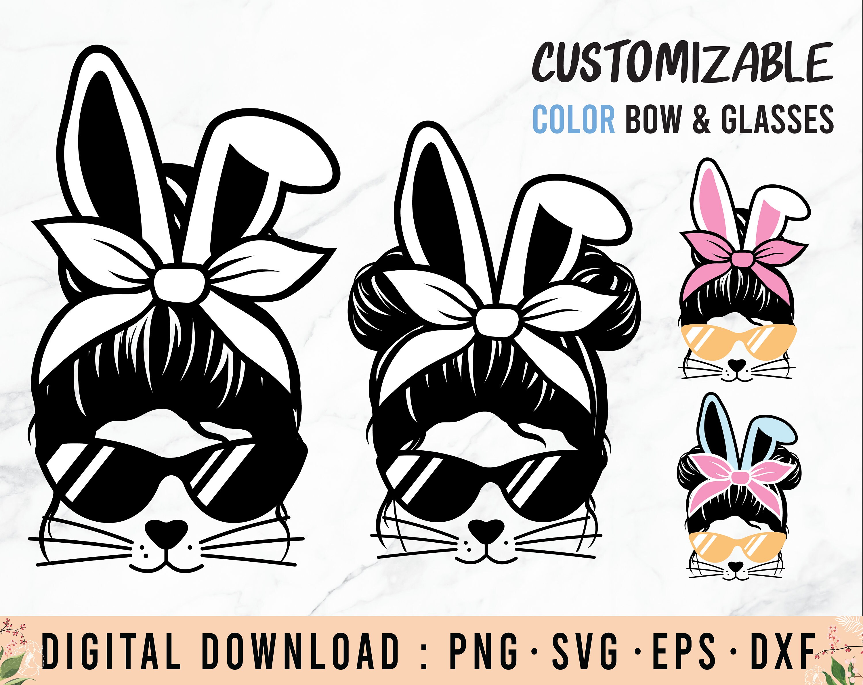 Easter Messy Bun With Rabbit Ears Svg, Headband With Ears, Messy Bunny ...