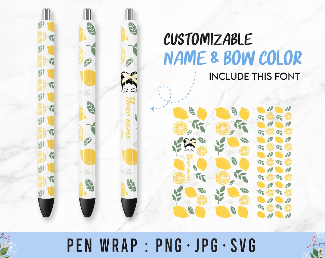 Lemon Pen Wraps SVG, Citrus × Limon Pen Wrap Sublimation, Lemon Juice ...