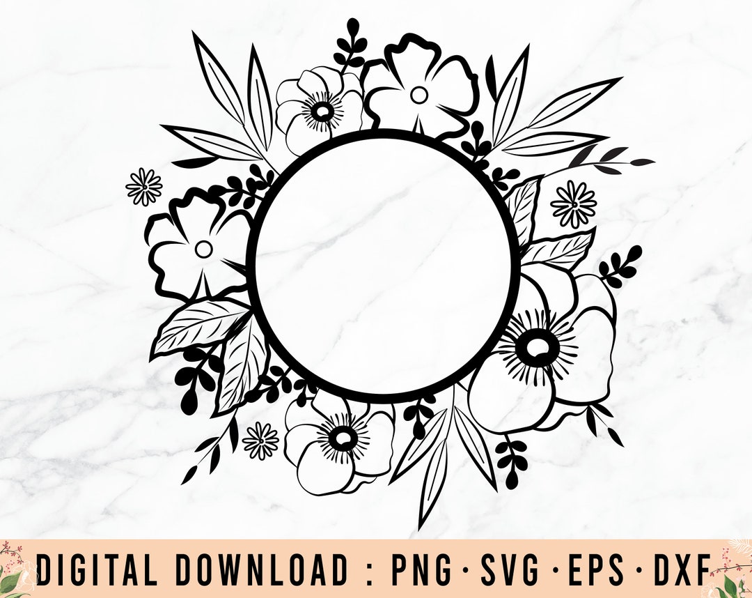 Floral Frame SVG, Flower Circle Frame, Floral Frame Cut File, Circle ...