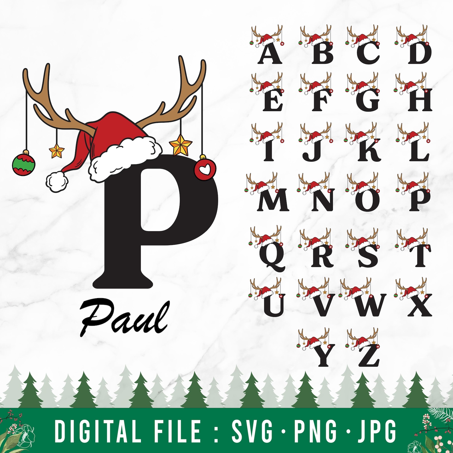 Christmas Alphabet SVG Bundle, A-Z Letters Svg for Cricut, Silhouette ...