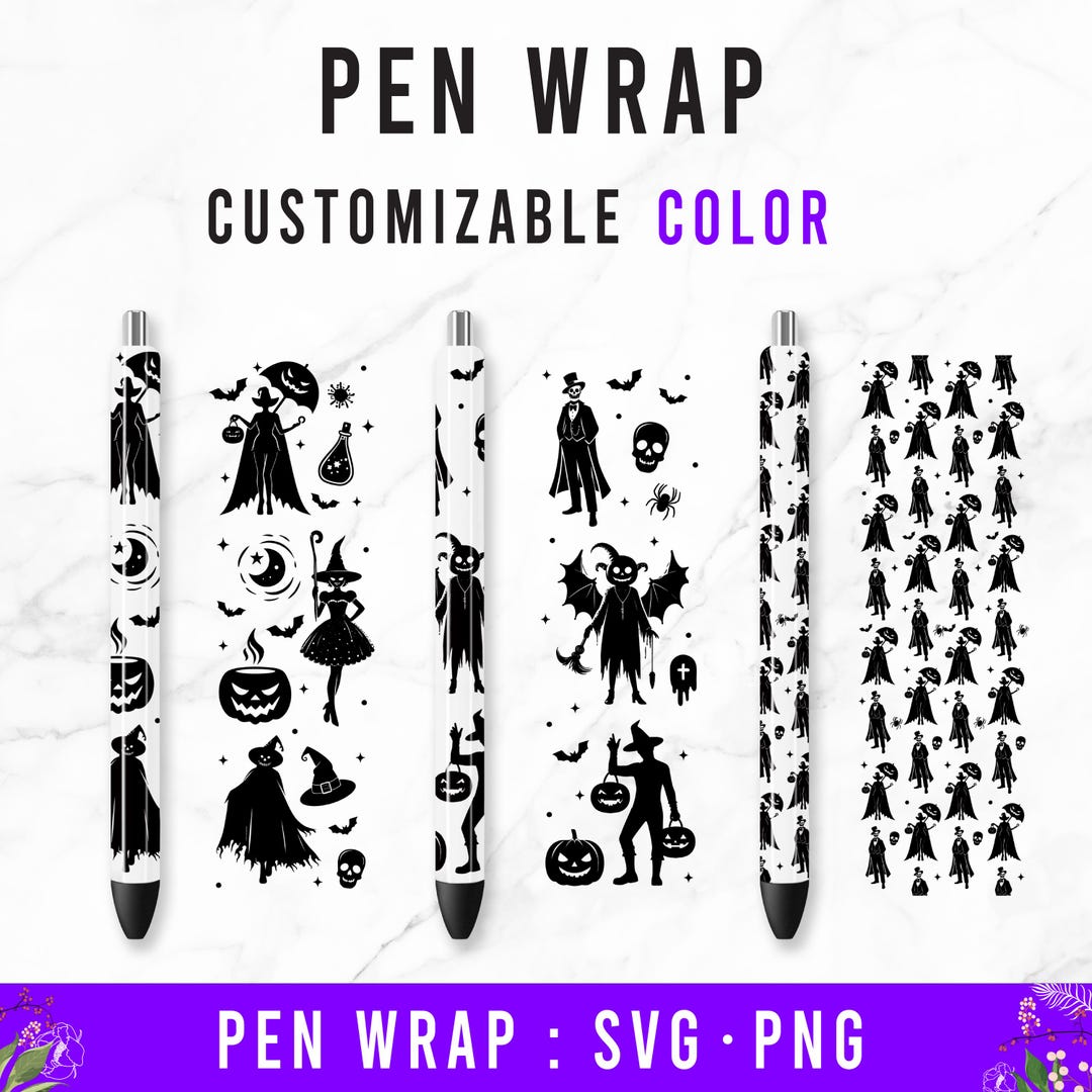 Witch Silhouettes Pen Wrap Svg, Horror Characters Pen Wrap, Scary Movie ...
