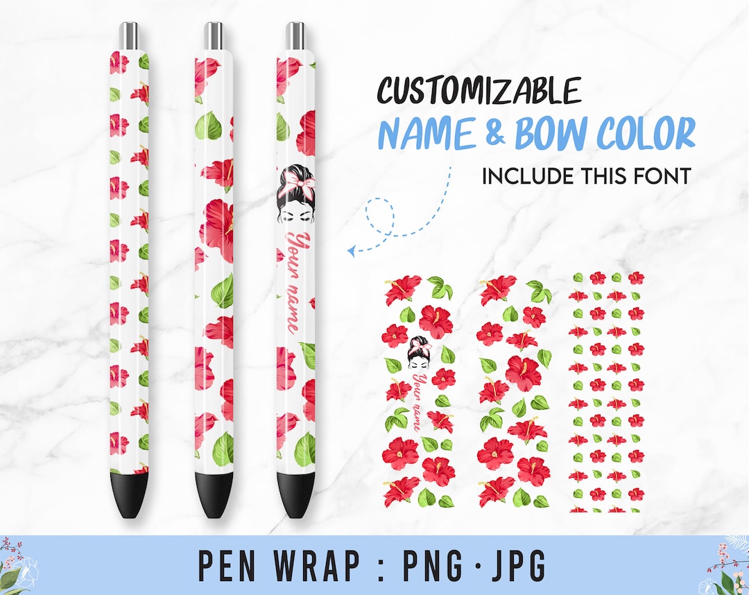 Hibiscus Epoxy Glitter Pen Wrap, Hibiscus Flower Pen Wrap, Tropical ...