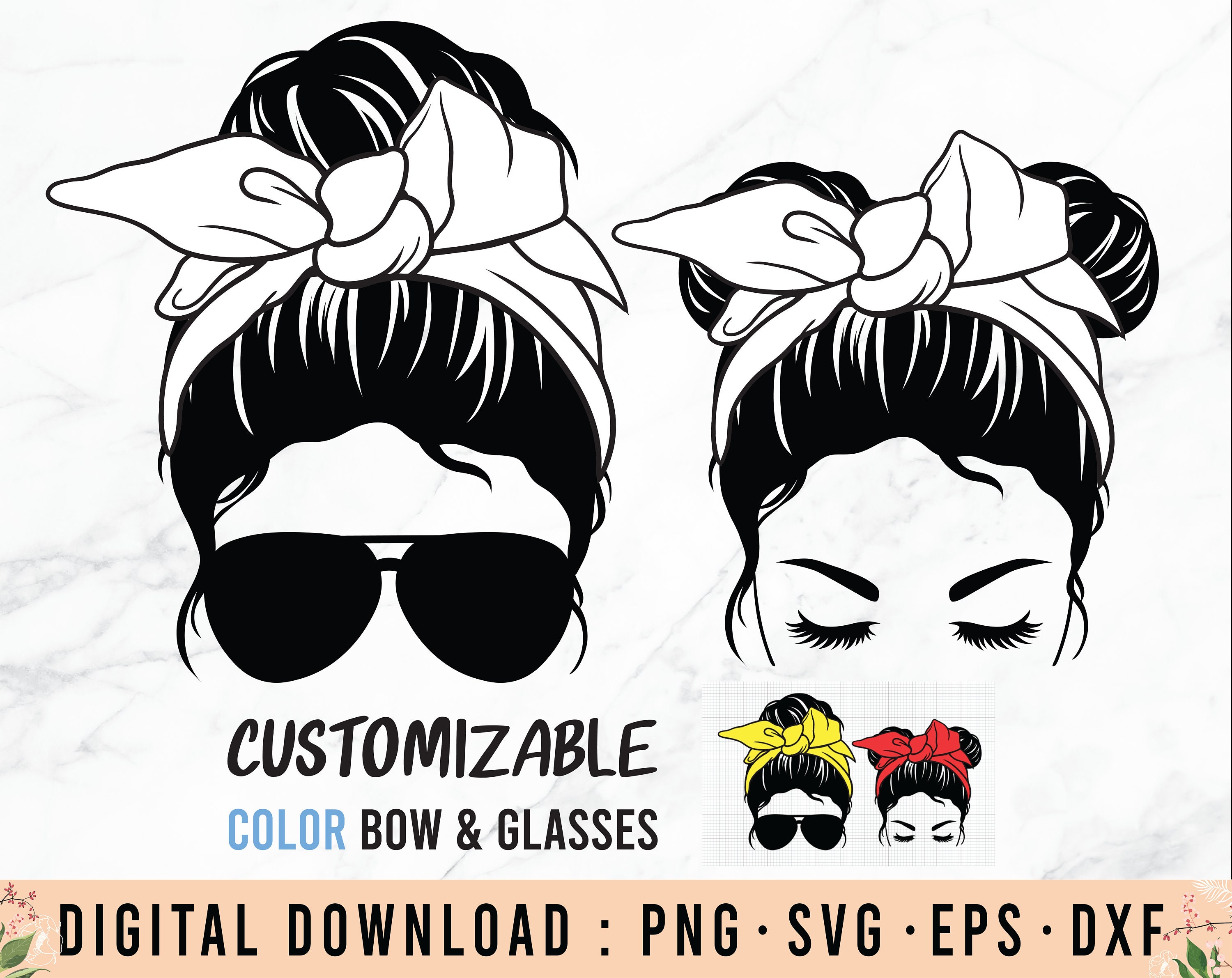 Messy Bun Headband Bow Svg Sunglasses Svg Mom Life Headband Bow Svg