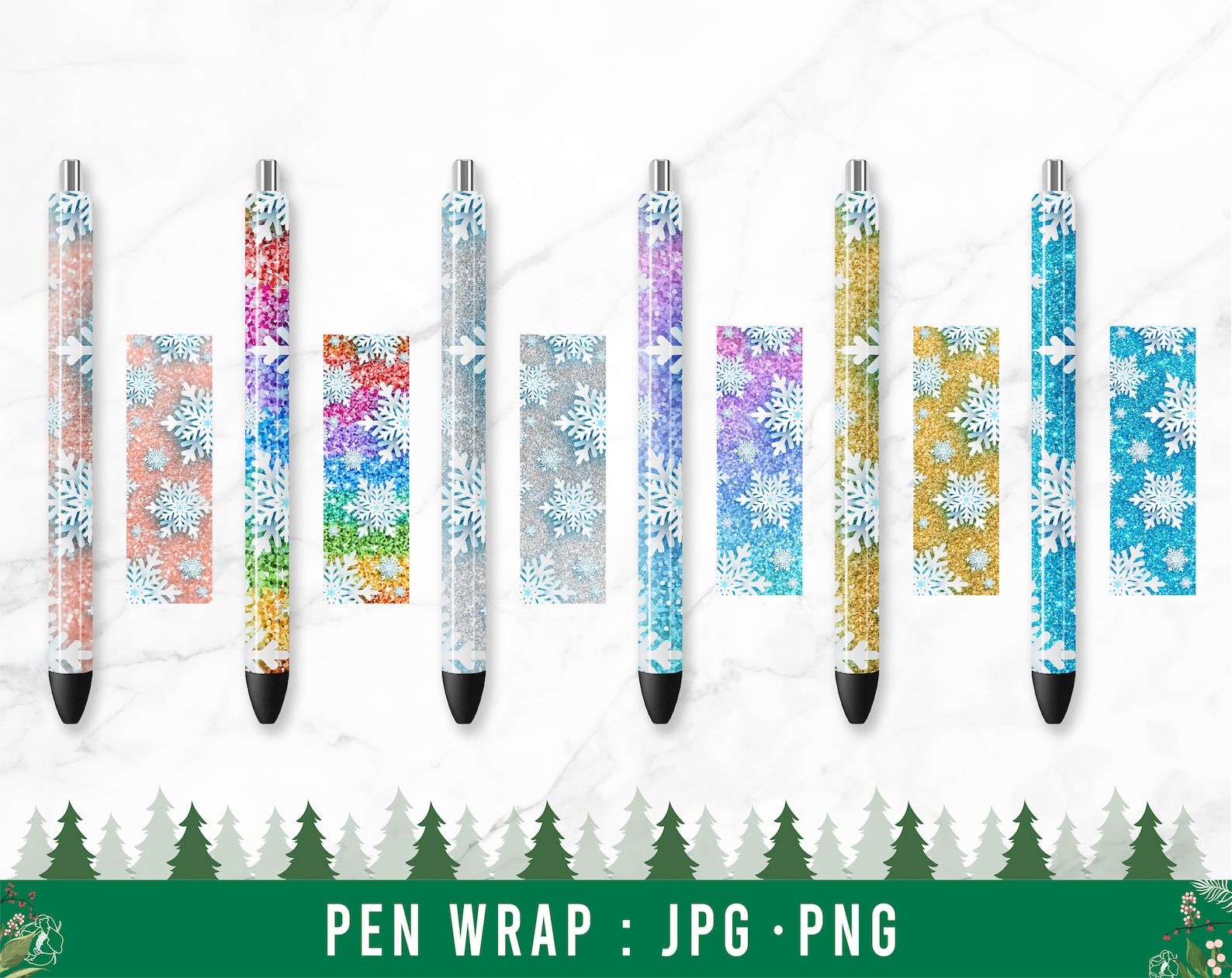 Christmas Glitter Pen Wrap Glitter Snowflakes Pen Wrap - Etsy