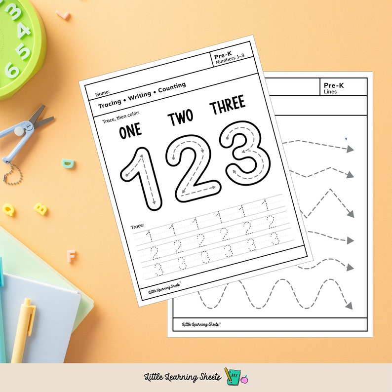 Pre-school Numbers Tracing Worksheet, Handwriting Practice, Basic ...