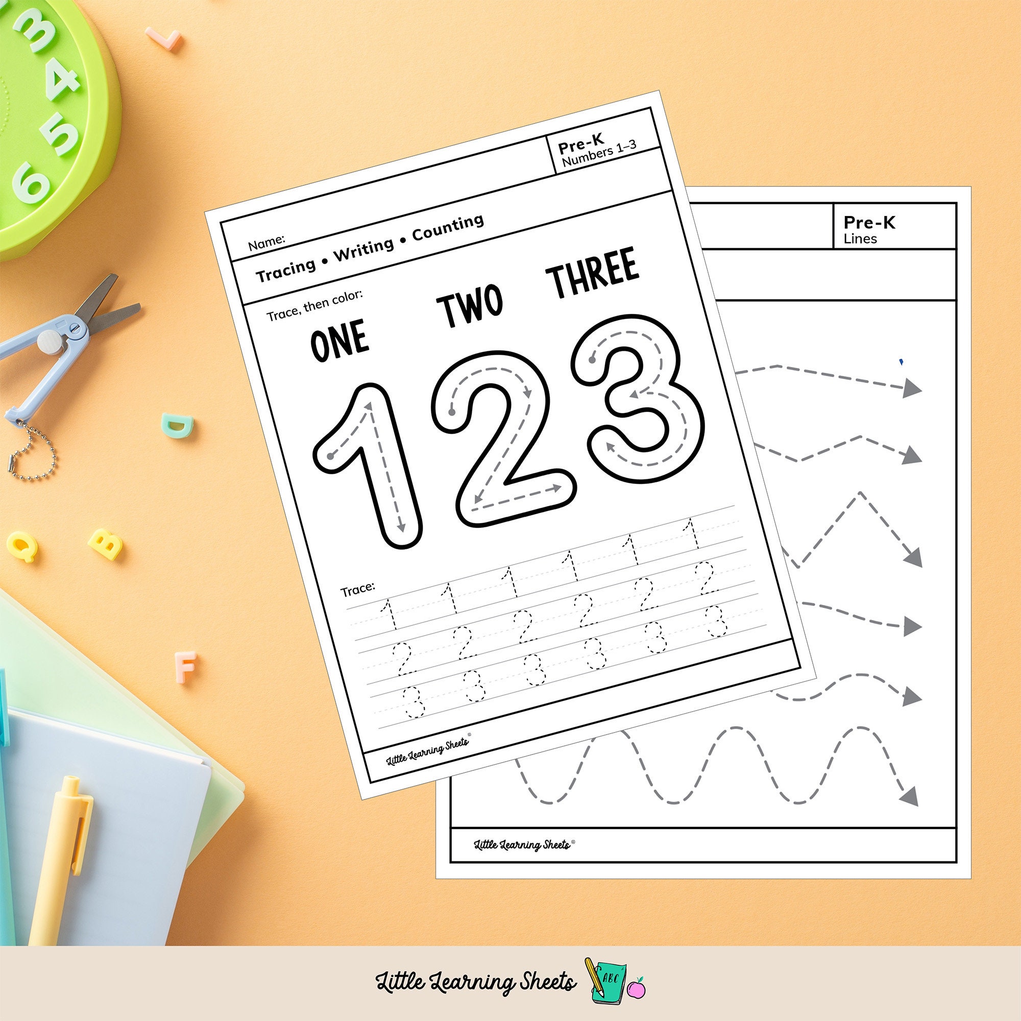 Pre-school Numbers Tracing Worksheet, Handwriting Practice, Basic ...