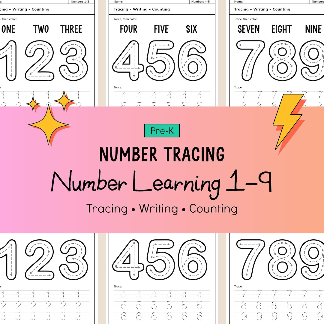 Pre-school Numbers Tracing Worksheet, Handwriting Practice, Basic ...