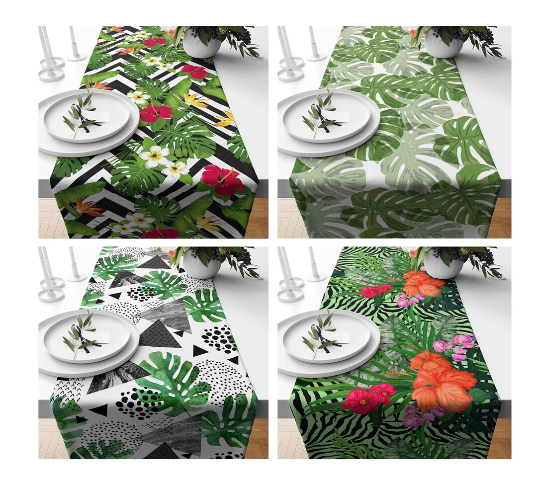 Exotic Palm Leaf Table Runner, Rustic Botanic Table Cover, Tropical ...
