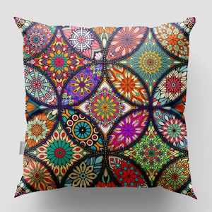 Decorative Colorful Mandala Pillow Cover, Outdoor Geometric Throw ...