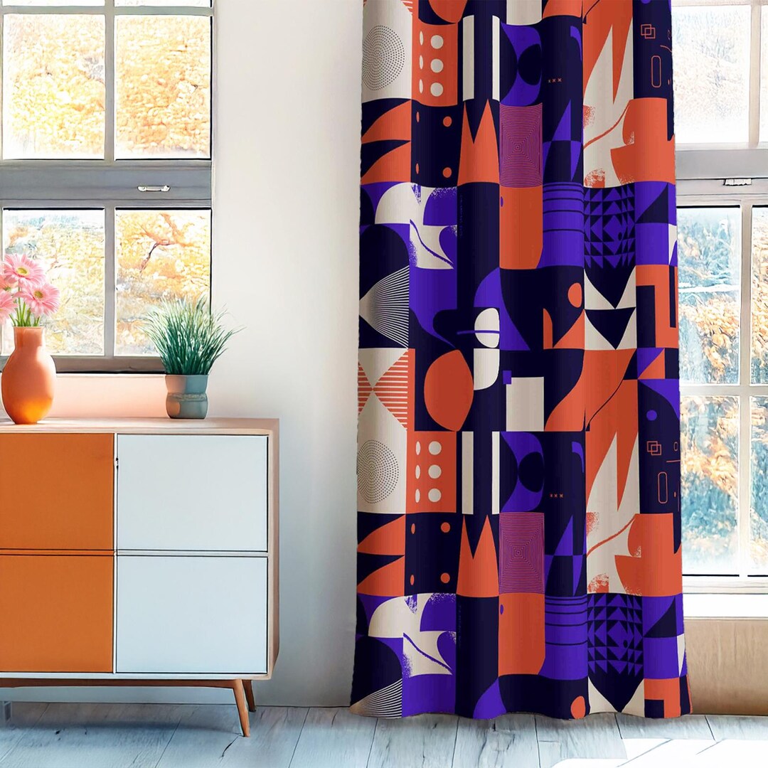 Purple Minimalist Curtain, Colorful Accent Drapery Panel, Funky Window ...