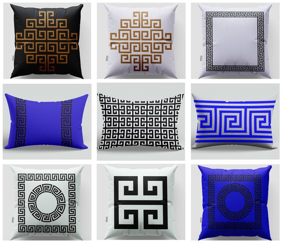 Greek Key Pillow Coverblue Geometric Cushion Casegreek Key | Etsy