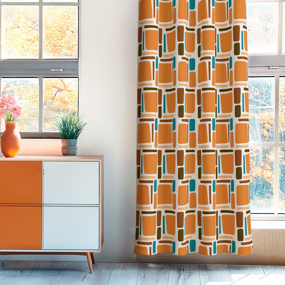 Orange 80s Retro Style Curtain, Mid-century Window Valances, Decorative ...