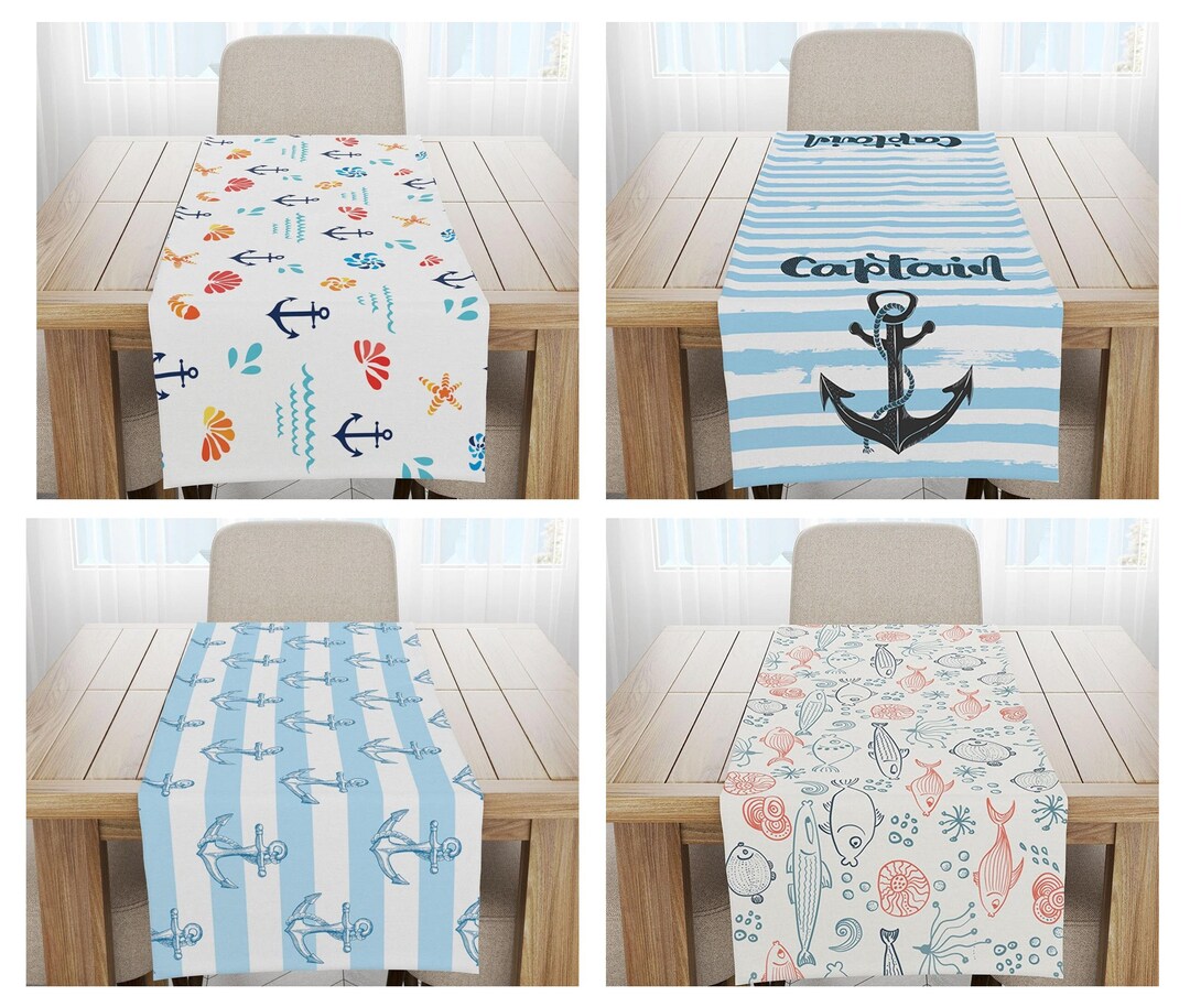 Anchor Table Runner|nautical Table Linen|coastal Table Cloth|anchor ...
