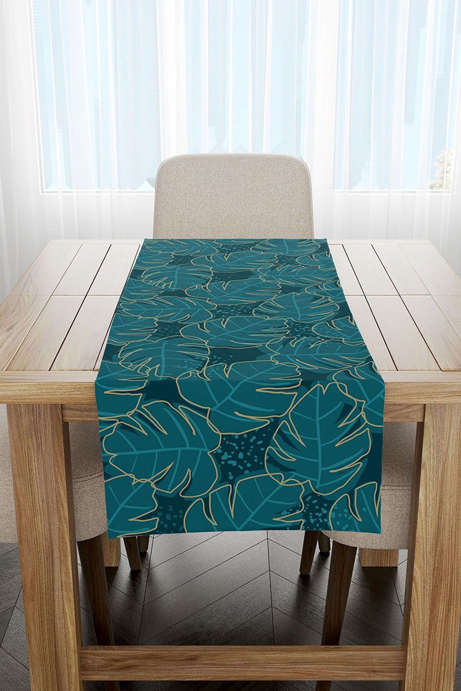 Tropical Table Runner|botanical Table Cloth|green Leaves Table ...