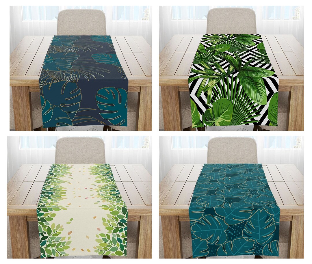 Tropical Table Runner|botanical Table Cloth|green Leaves Table ...