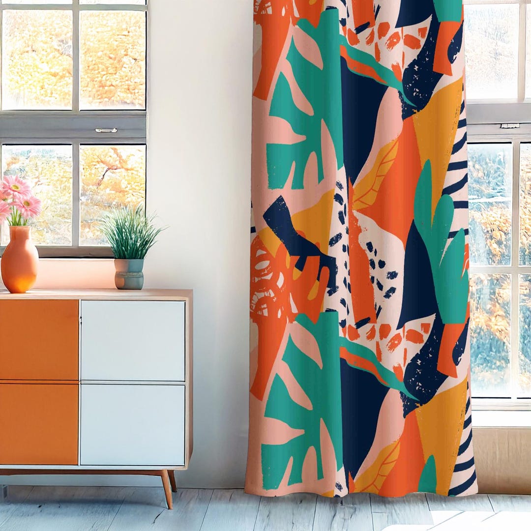 Multi Color Abstract Window Curtain, Colorful Minimalist Art Curtain ...