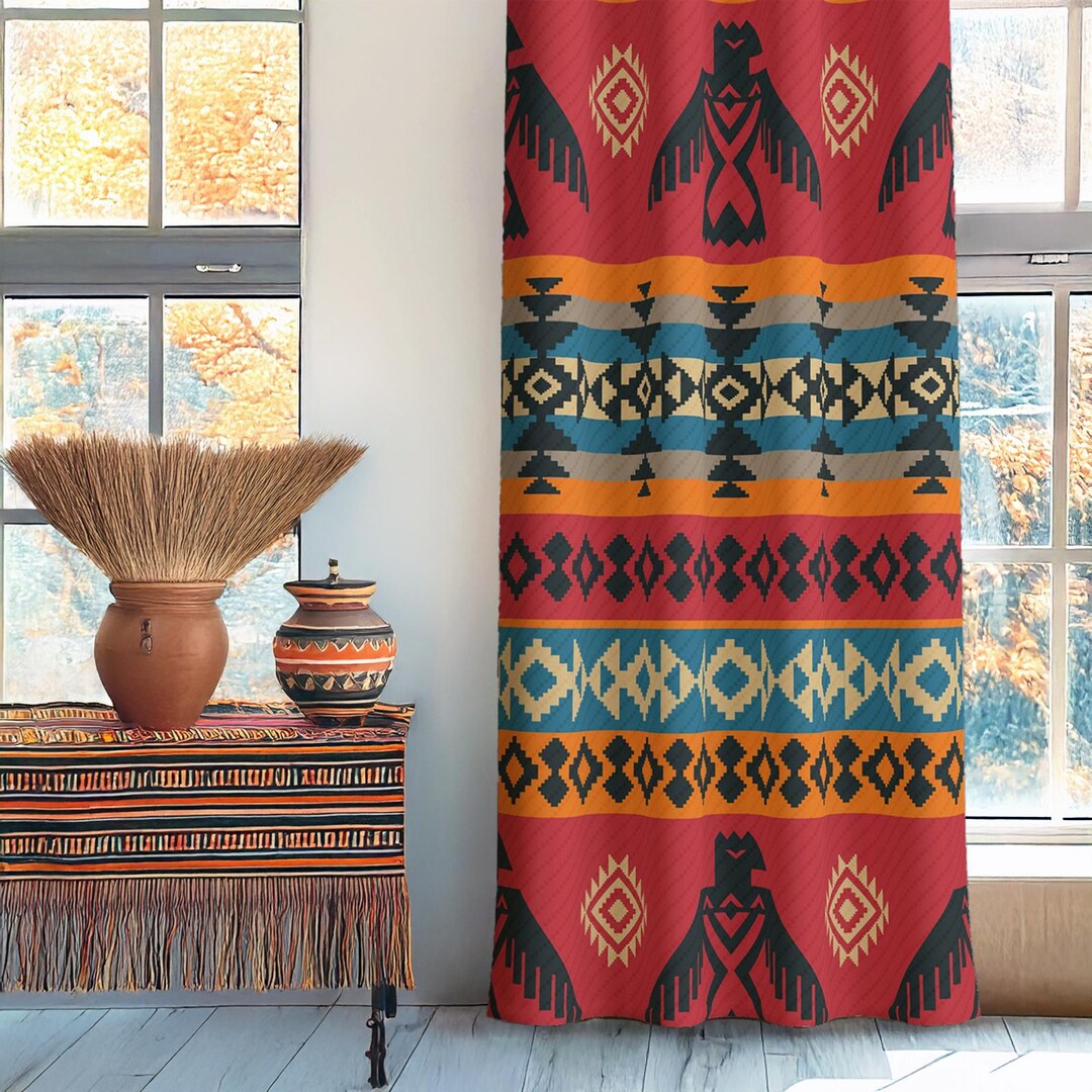 Native American Window Curtain, Indigenous Drapes, Tribal Drapery Panel ...
