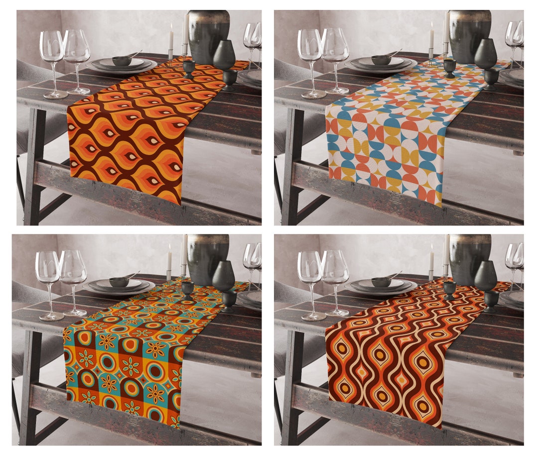 Mid Century Table Runner, Retro Table Runner, Geometric Tablecloth ...