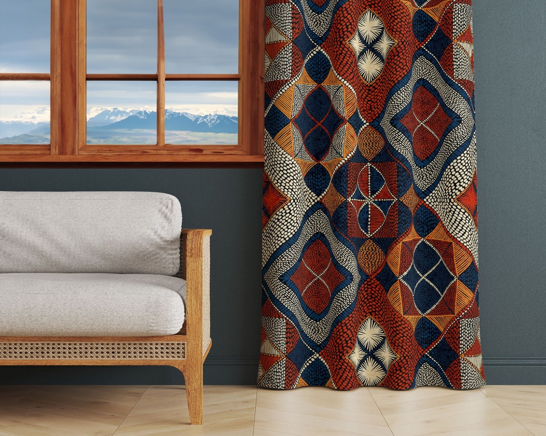 Rug Design Curtain Panel, Kilim Pattern Curtains, Western Window ...