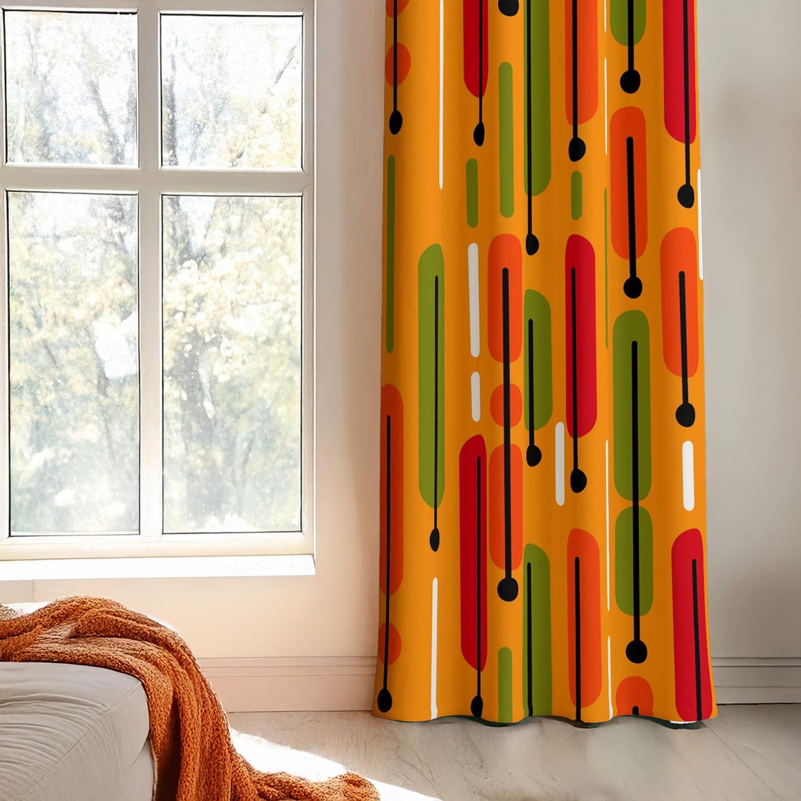 Mid Century Drapery Panel, MCM Pattern Curtains, Minimalist Window ...