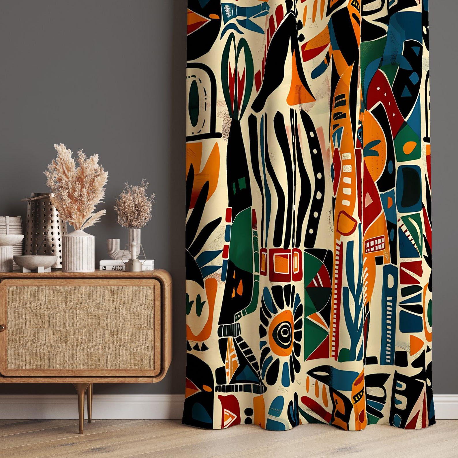 African Art Curtain Panel, Tribal Patterned Drapes, Ethnic Window ...