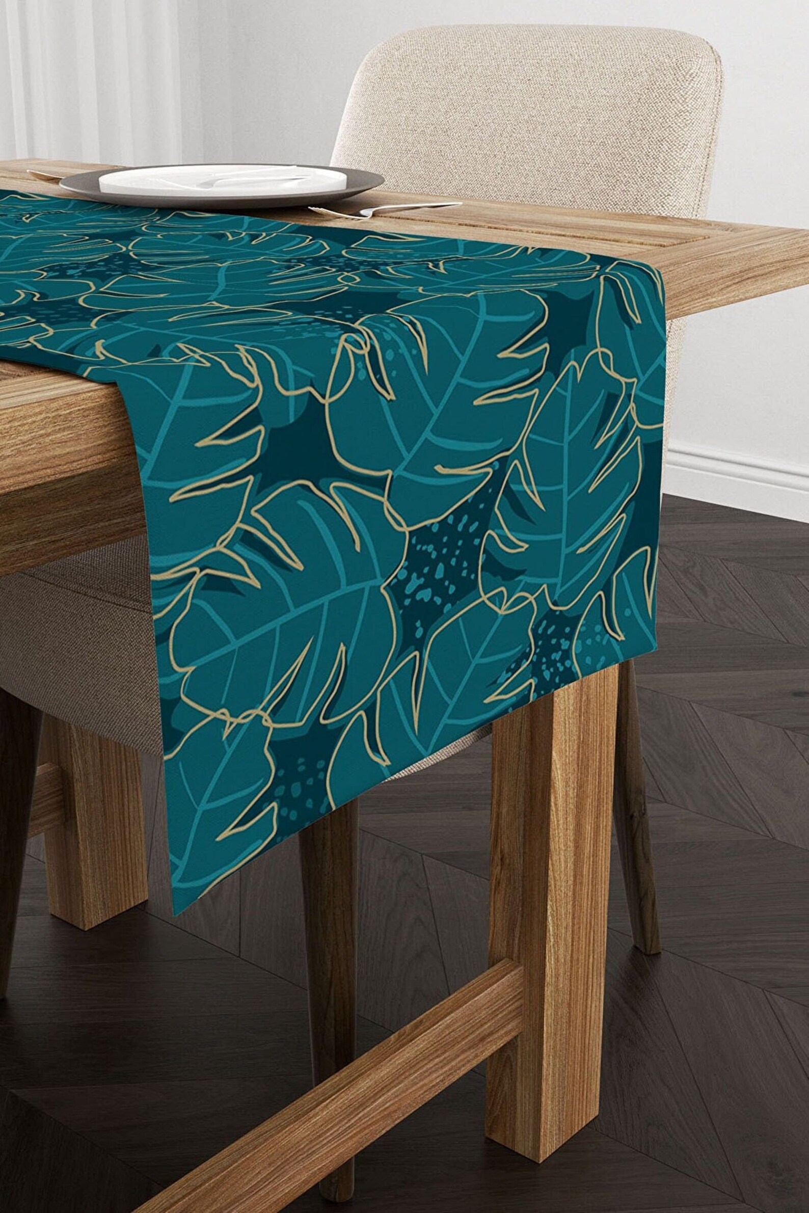 Tropical Table Runner|botanical Table Cloth|green Leaves Table ...