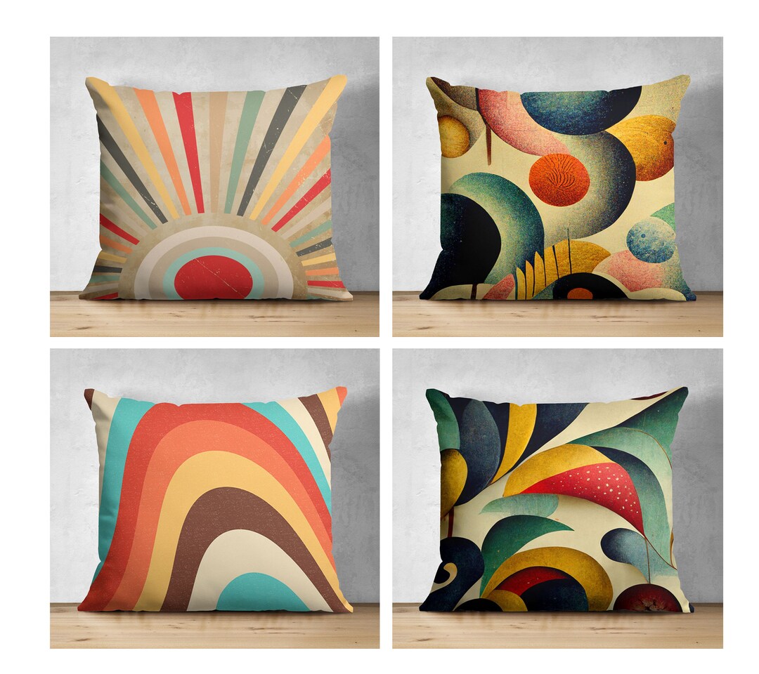 Colorful Abstract Pillow Cover, Modern Art Pillowcase, Drawings Throw ...