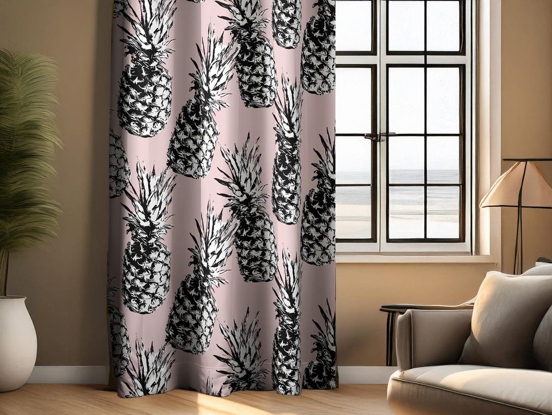 Pineapple Pattern Window Curtains, Tropical Pineapple Drapes, Modern ...