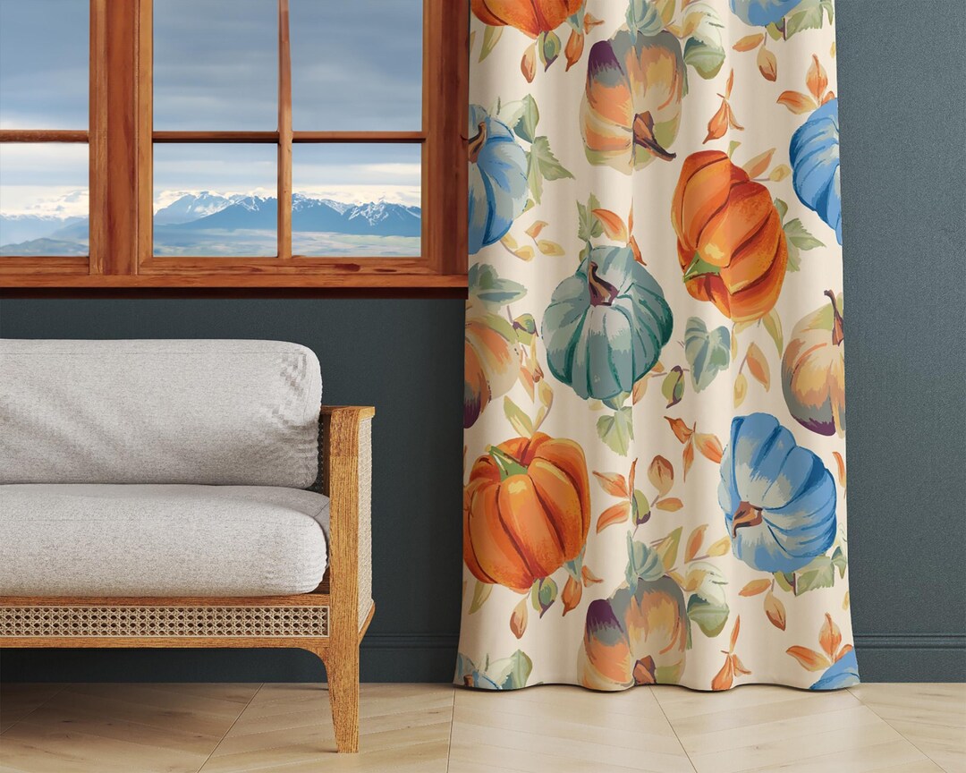 Fall Pumpkin Curtain Set, Autumn Pumpkin Panels, Festive Window Set ...