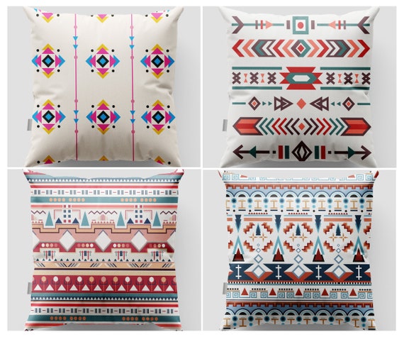 Aztec Pillow Coverethnic Throw Pillowwhite Geometric Cushion | Etsy