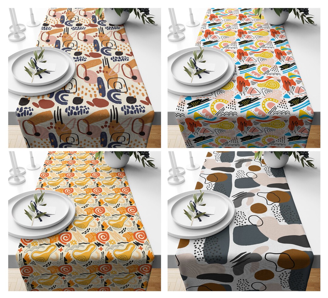 Abstract Table Runner,minimalist Tablecloth,mid Century Kitchen Decor ...