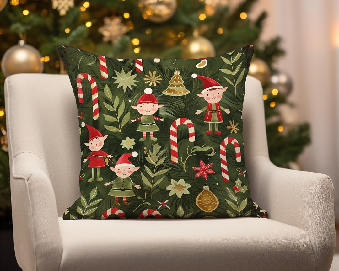 Christmas Elf Pillow Cover, Candy Cane Pillowcase, Joyful Xmas Throw ...