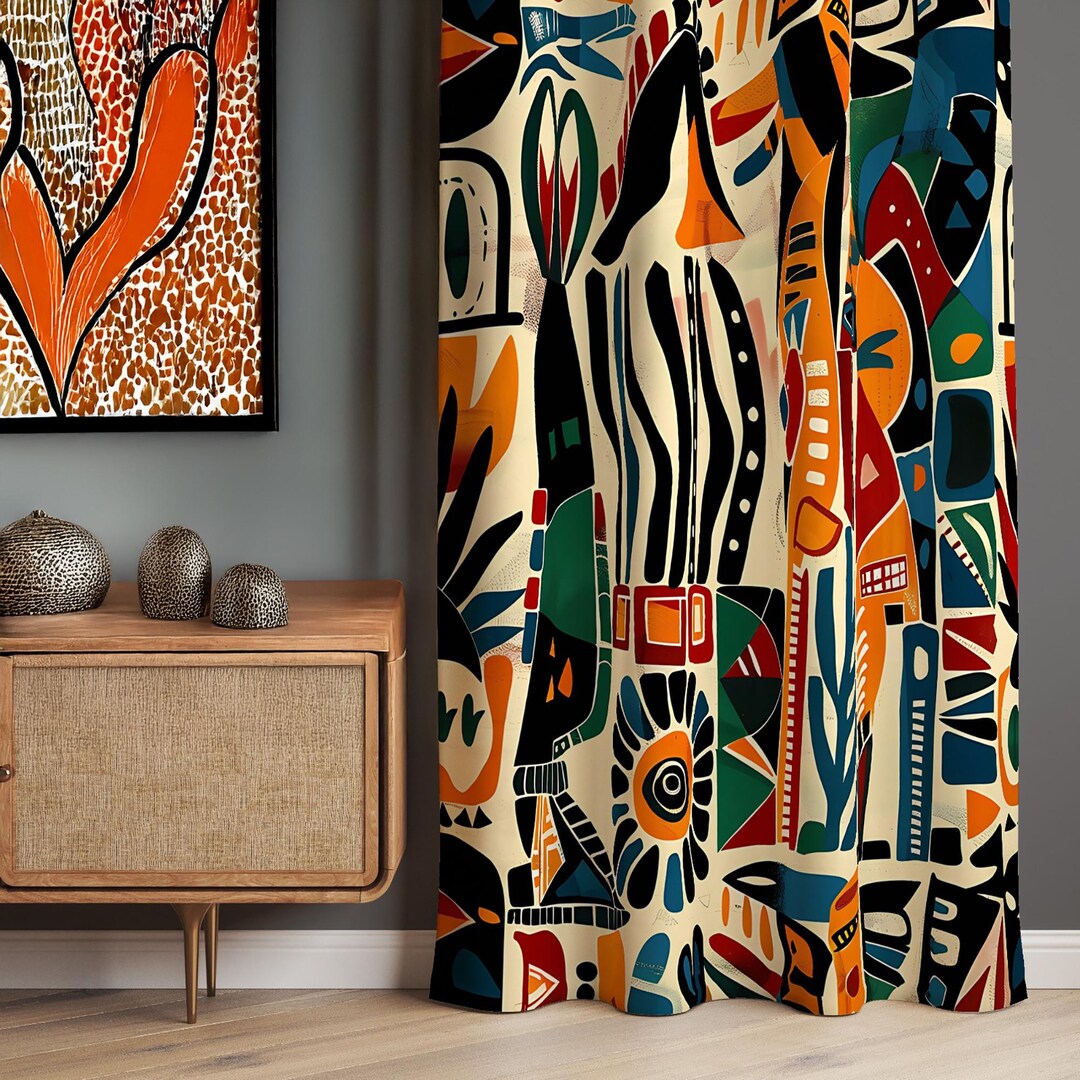 African Art Curtain Panel, Tribal Patterned Drapes, Ethnic Window ...