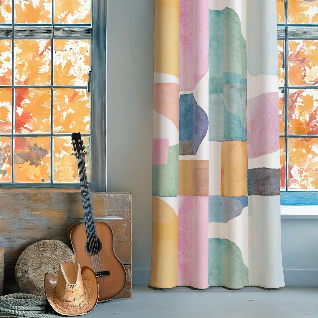 Painting Curtain Panel, Watercolor Window Drapes, Minimalist Curtain ...