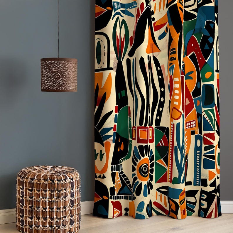 African Art Curtain Panel, Tribal Patterned Drapes, Ethnic Window ...