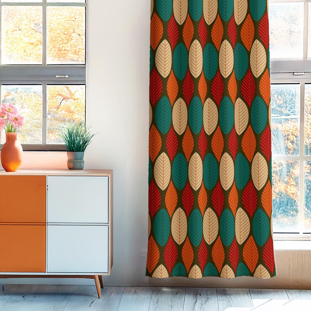 Retro Style Curtain Panel, Mid Century Kitchen Drapes, Nordic Pattern ...