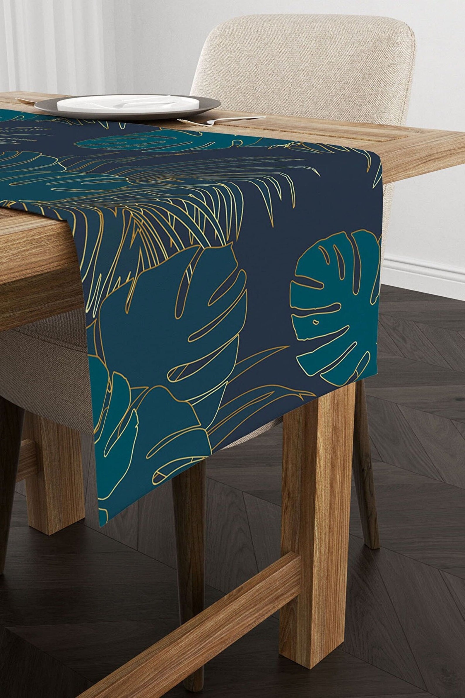 Tropical Table Runner|botanical Table Cloth|green Leaves Table ...