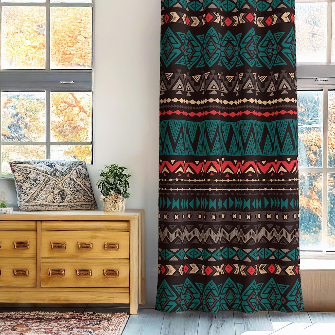 Navajo Motif Curtain Panels, Indigenous Drapery Panels, Traditional ...