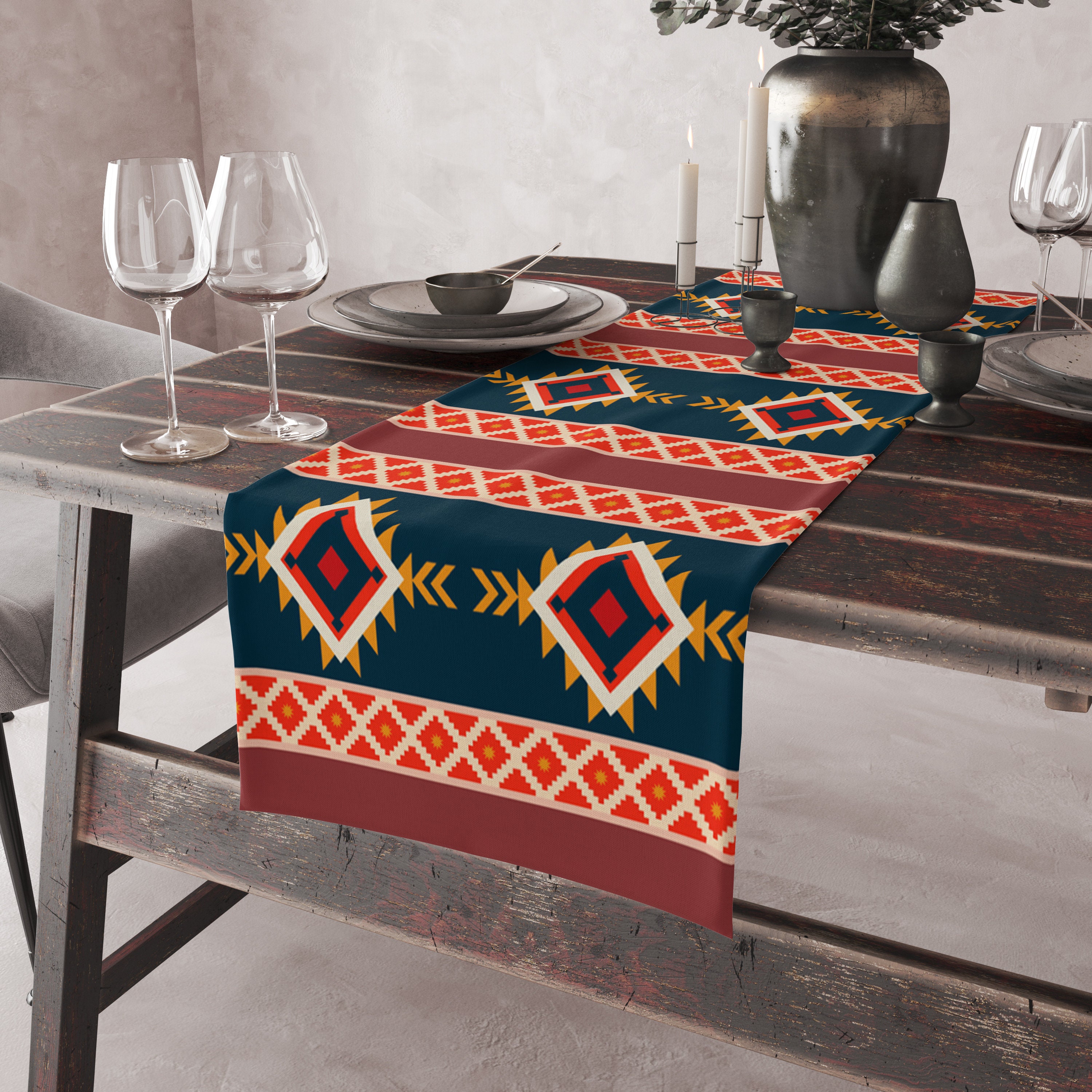 Boho Table Runner|aztec Ethnic Table Cloth|navajo Kitchen Decor|vintage ...